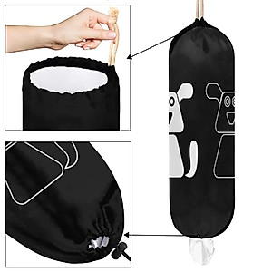 Cartoon Dog Plastic Bag Holder, Animal Black and White Grocery Bag Storage Holder Hanging Garbage Shopping Bag Trash Bags Organizer for Kitchen Home