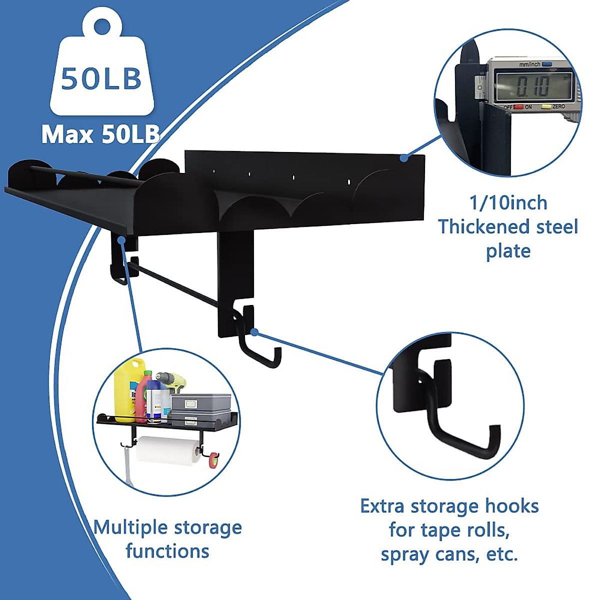 Paper Towel Holder, Garage Quick Clean Station, Garage Wall Mount Shelf, Utility Storage Rack,Tool Storage Rack, Holds 50 lbs
