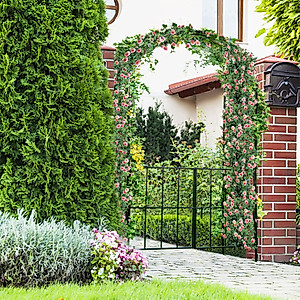 Tangkula 7.5Ft Garden Arbor with Gate, Metal Garden Arch with Trellis for Climbing Plants, Roses, Vines, Outdoor Garden Archway for Wedding Bridal Party Decoration Ceremony (Black)