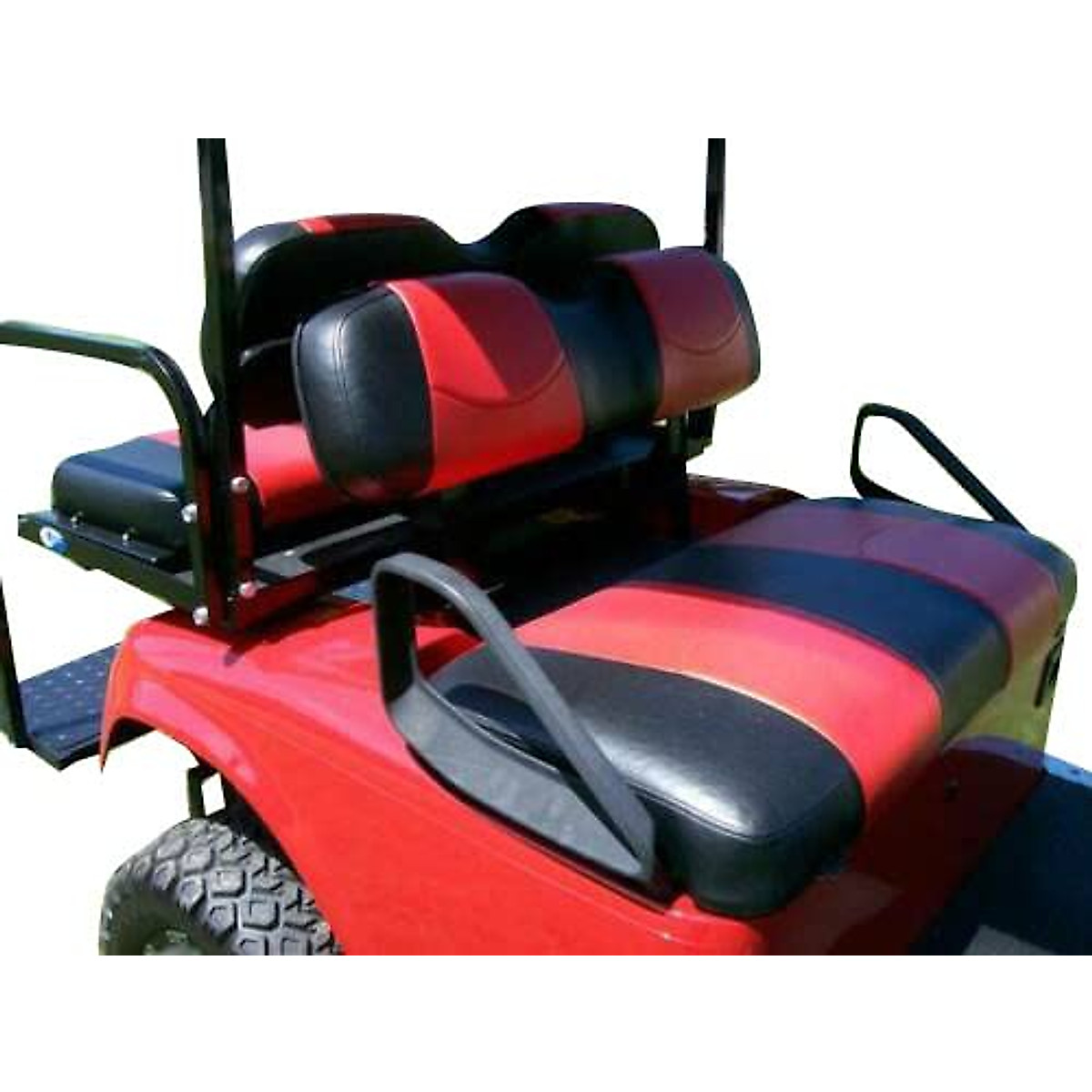 Custom Deluxe Golf Cart Seat Covers- Staple On (White w Red Carbon Fiber Stripes) (Club Car Precedent (Front & Rear Set))