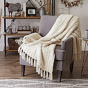 DII Chenille Luxury Thick Woven Throw with Fringe, 50x60, Cream