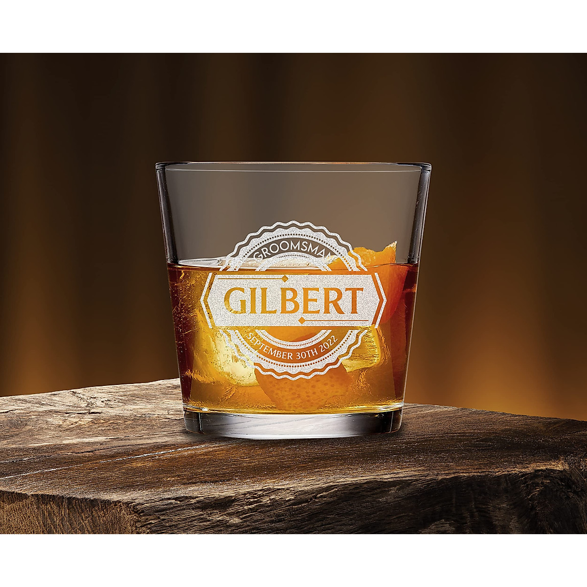 TEEAMORE Personalized Rocks Old Fashioned Cocktail Glass Add Your Name Last Name Etched Whiskey Glasses Gift Housewarming 9oz