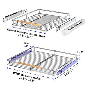 KIKIBRO Pull Out Drawer Cabinet Organizer, Expandable Slide Out Storage Shelves for Cabinets, Under Sink and Wardrobe, Opening Size Required 16.3"~26.3" 1 Pack