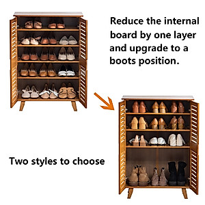 Shoe Storage Cabinet, 4 Tier 5 tier Bamboo Shoe Organizer with Doors, Shoe Cabinet with 2 Doors for Entryway, 4 Tier Shoe Storage Cabinet for Closet, Living Room, Bedroom