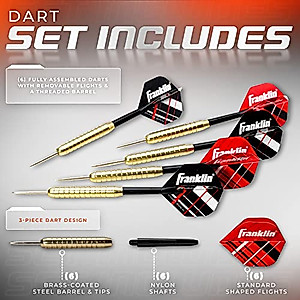 Franklin Sports Steel Tip Darts Set - 6 Pack of 18 Gram Steel Darts - Removable Standard Nylon Flights and Brass Barrels - Lightweight Full Dart Set, Red/Black