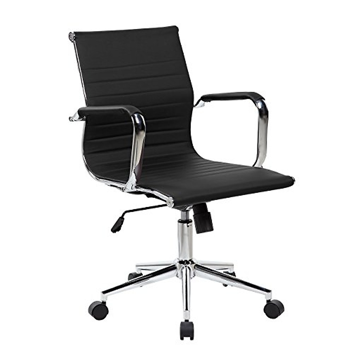 Techni Mobili Modern Medium Back Office Chair with Tilt and Height Adjustment, Executive Task Chair with Armrest and Non Marking Caster Wheels, Black