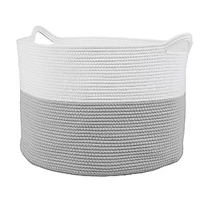 Extra-Large Basket - Cotton Rope Basket with Handles for Laundry, Blanket, Pillow, and Toy Storage - Baskets for Organizing by Home-Complete (Gray)