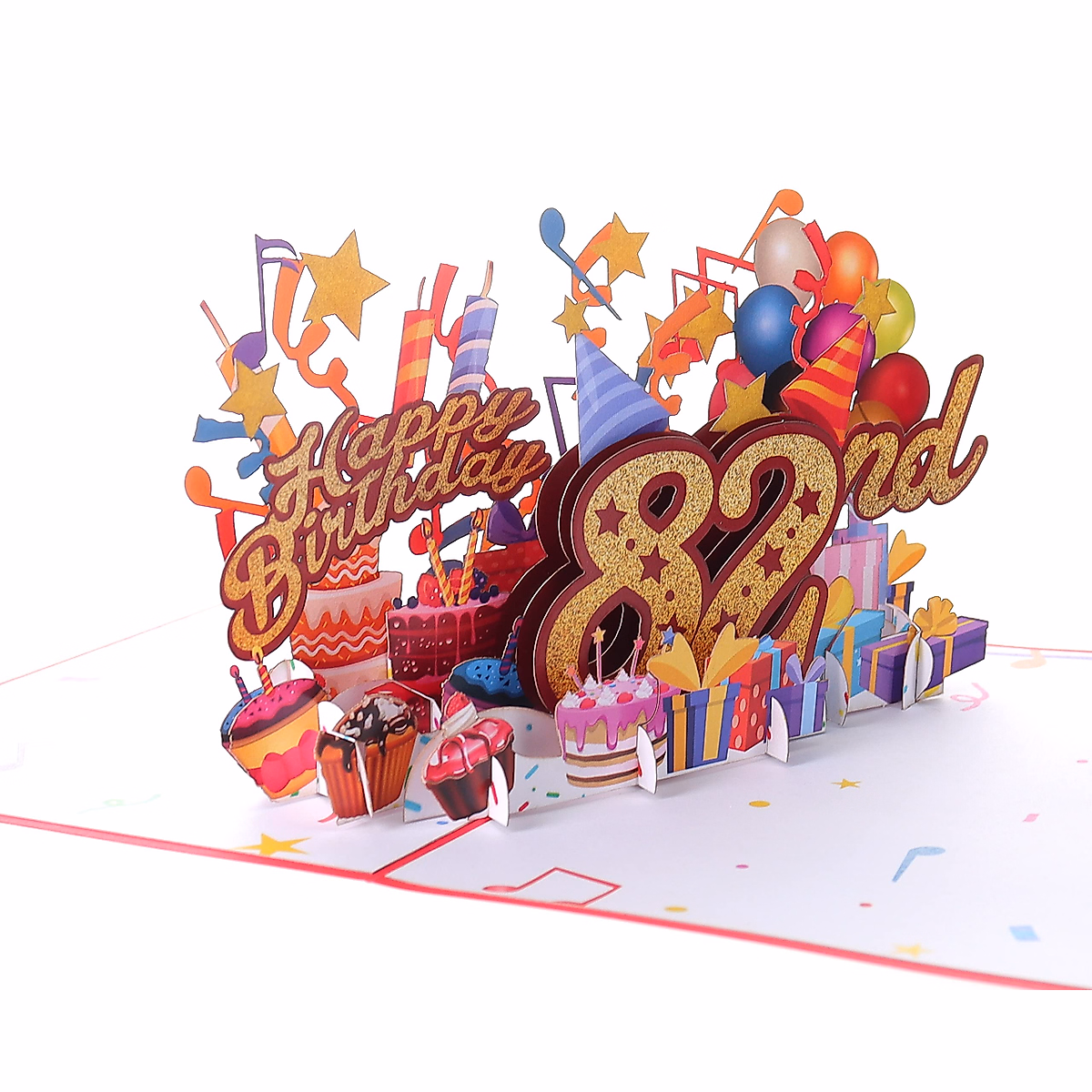 iGifts And Cards Happy 82nd Red Birthday 3D Pop Up Greeting Card – Awesome 82nd Birthday Card For Woman, Man, Happy Eighty Two Birthday Gift For Mom, Dad, Best Wife, Husband Unique Present, 5" X 7"
