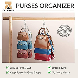 ZEDODIER Purse Hanger Organizer for Closet, 2 Pack Hanging Bag Holder, Keeping Purses Visible and in Good Condition, Metal Handbag Storage Hook Backpack Rack Space Saving Hanger, Silver