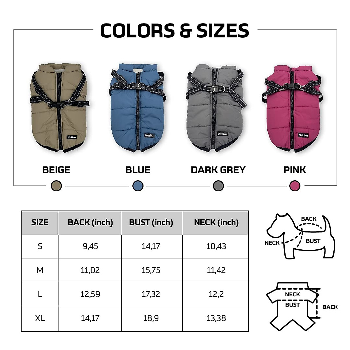 MOKIMA Small Dog Warm Jacket with Leash Attachment - Winter Small Dog Sweater Coat - Small Dog Clothes for Indoor and Outdoor Use - Water Resistant - (Small, Grey)