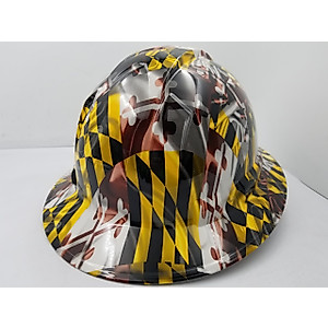 Wet Works Imaging Customized Pyramex Full BRIM MARYLAND STATE FLAG HARD HAT with Ratcheting Suspension CUSTOM LIDS CRAZY SICK CONSTRUCTION PPE
