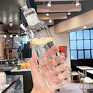 Glass Ins Creative Girls Water Bottle Glass Cups High Sense Japanese Style Drinking Bottle Glass Scale Cups Milk Juice Cute Water Bottle with Time Scale
