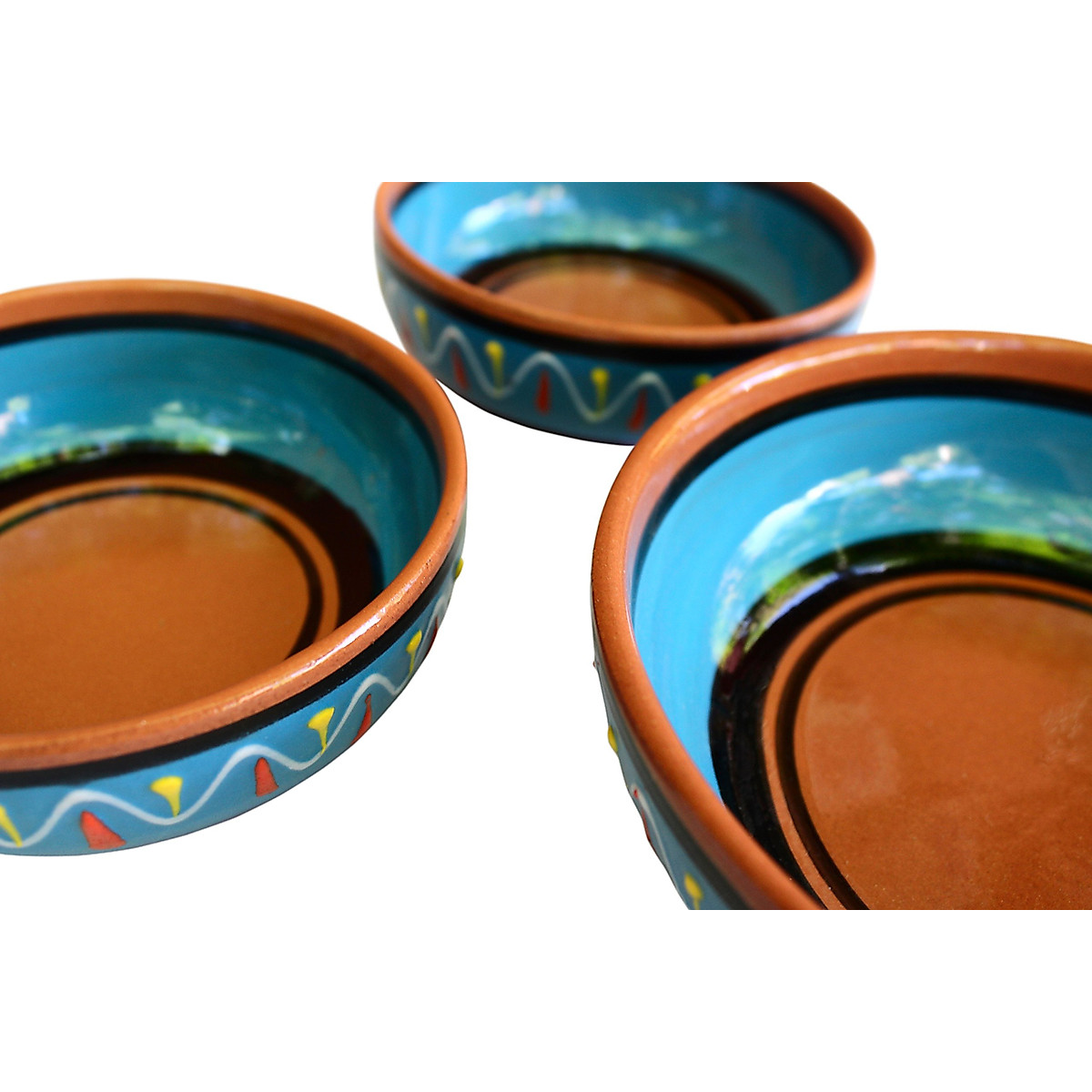 Canyon Cactus Ceramics Spanish Terracotta Set Of 3 Small Dipping Bowls, Blue