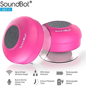 SoundBot SB510 Bluetooth Wireless Shower Speaker (Pink)