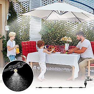 Misting Systems, Misters for Outside Patio, 100 FT Misting Cooling System + 30 Sets Brass Mister System + 2 PE Antioxidant Adapters(3/4")+ 2 Tee Adapters + 2 90 Degree Elbows and （Additional Accessories）for Pasture, Garden, Greenhouse, Gazebo.