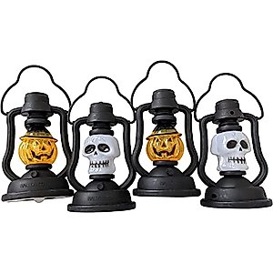 The Electric Mammoth LED Halloween Candles – Set of 4 – Light Up Flashing Pumpkin Skull Lantern Decoration – Fun Decor for Work, School, Office or Home