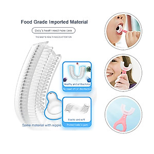 JUNDE 2Pcs Kids U- Shaped Toothbrush Food Grade Soft Silicone Brush Head Manual U-Type Toothbrush 360° Teeth Cleaning Brush Oral Training Toothbrush for Kids Ages 2-6 (Blue and Pink, Peach Heart)