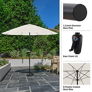 Pure Garden Patio Umbrella with Vented Canopy - 9FT Easy Crank Outdoor Umbrella for Shade - For Deck, Balcony, Porch, Backyard, or Pool (Tan)