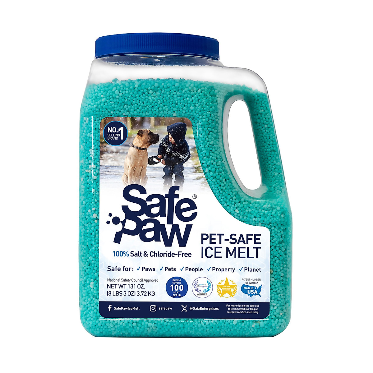 Safe Paw Ice Melt - Pet & Kid Friendly, Salt-Free & Chloride-Free, Safe for Concrete, Driveways & Sidewalks | Long-Lasting & Fast- Snow & Ice Melter for Winter Use - 3X Longer Effect