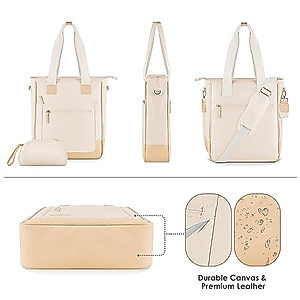 ETRONIK Tote Bag for Women, Canvas Tote Bag with Pockets, Compartments and Zipper for Work, School, Casual, Khaki