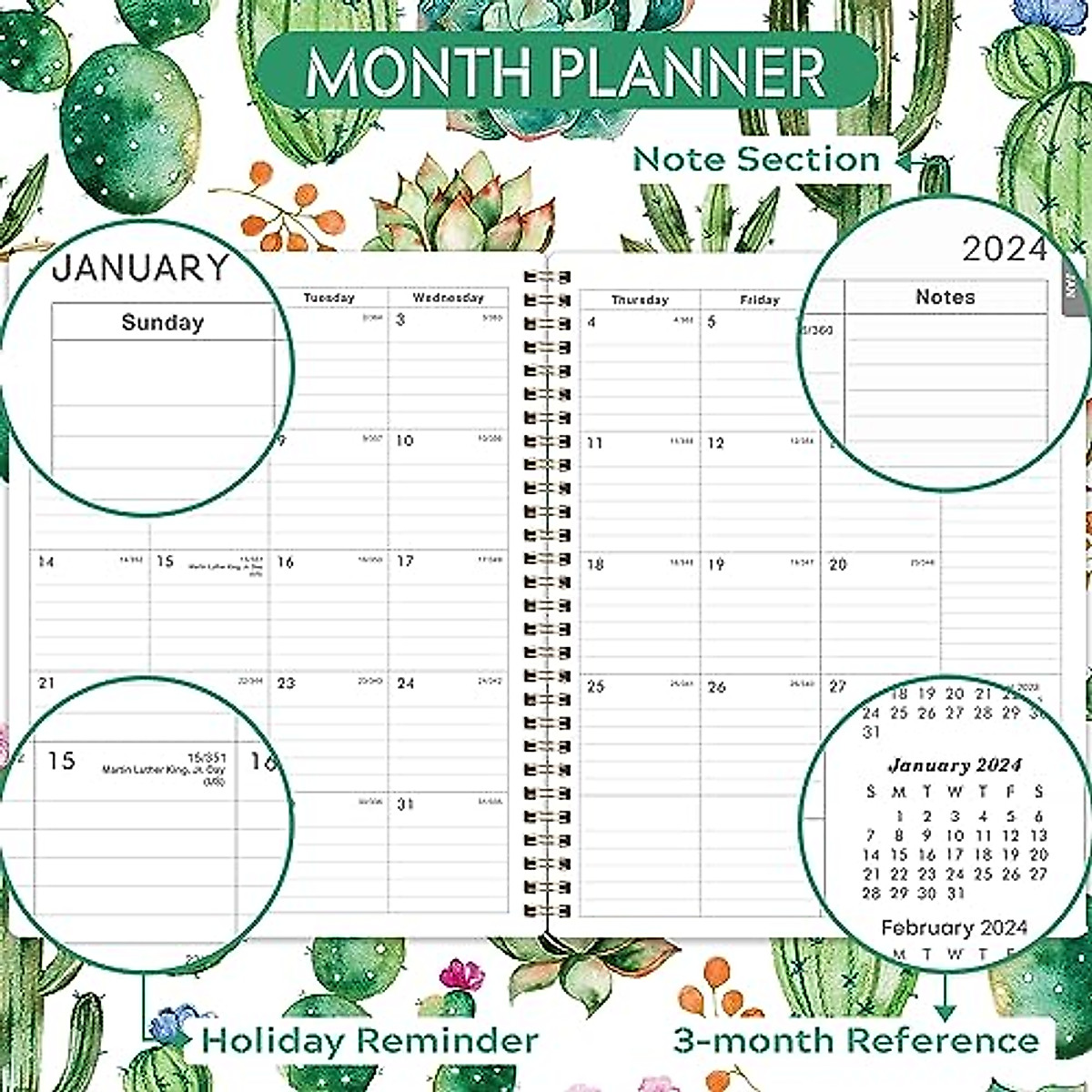 2024 Planner - Planner 2024, Jan.2024 - Dec.2024, 2024 Planner Weekly and Monthly with Tabs, 8" x 10", Flexible Cover, Thick Paper, Twin-Wire Binding, Perfect Daily Organizer