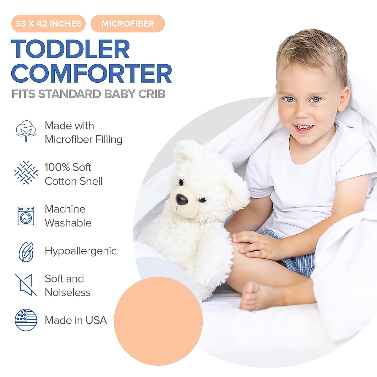 Continental Bedding Toddler Comforter, 100% White Goose Down Duvet Insert, Sleep Blanket with Cotton Shell, Fits Standard Crib, Toddler Bed, 39x47 Inches, White