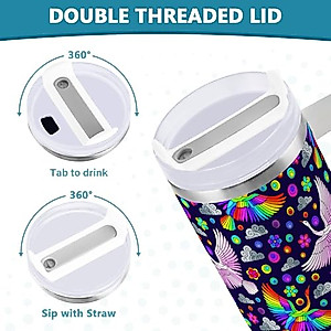 Emelivor Colorful Birds Cloud 40 oz Tumbler with Lid and Straw Insulated Tumblers with Handle Large Travel Coffee Mug Stainless Water Cup Fits in Car Cup Holder
