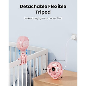SHEWIND Stroller Fan, LED Light Portable Fan, 3600mAh Battery Operated Small Clip on Fan, 4 Speed Rechargeable Mini Personal Fan Cooling Travel Fan For Car Seat Crib Treadmill (Pink)
