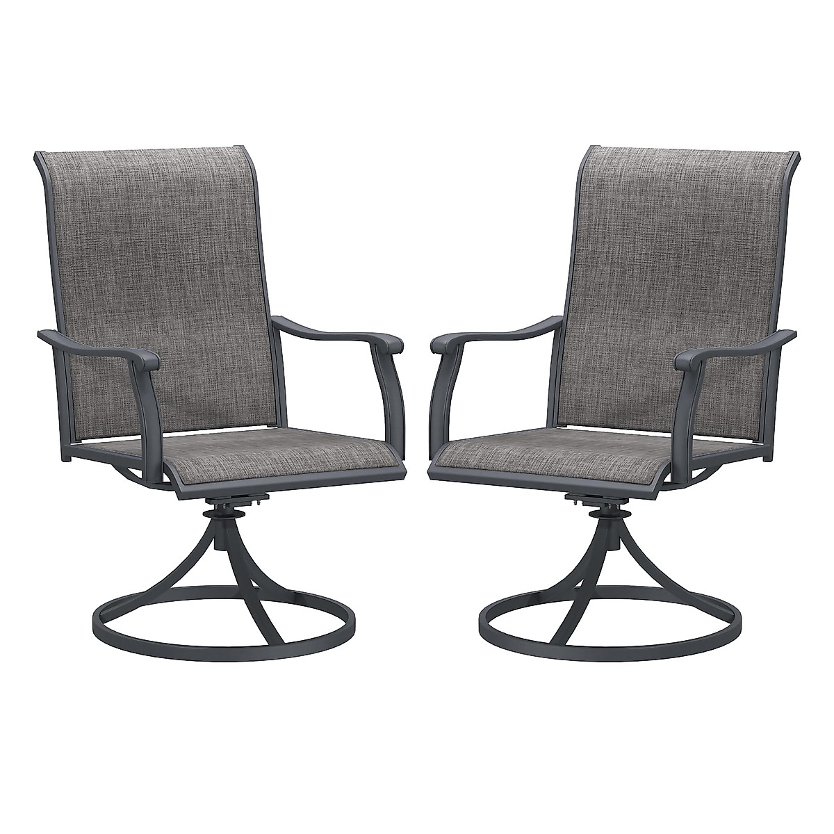 VICLLAX Patio Swivel Dining Chairs Set of 2, Outdoor Swivel Breathable Textilene Patio Chairs Lawn Chairs for Front Porch Backyard Deck, Dark Grey Frame