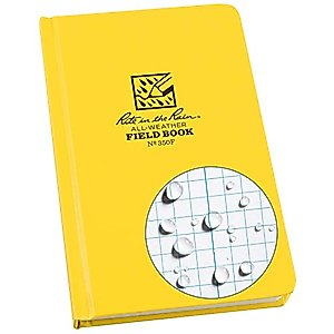 Rite in the Rain Weatherproof Hard Cover Notebook, 4 3/4" x 7 1/2", Yellow Cover, Field Pattern (No. 350F), 7.5 x 4.75 x 0.625