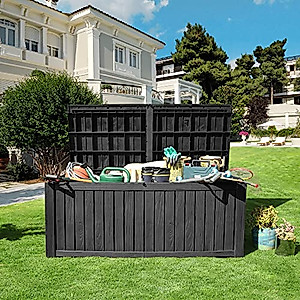 YITAHOME 150 Gallon Large Outdoor Storage XL Deck Box w/Divider for Patio Furniture,Outdoor Cushions, Garden Tools, Sports Equipment and Pool Supplies, Waterproof, Resin, Lockable, Black