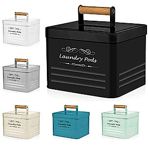 ELITAPRO Laundry Pods container Modern Farmhouse Laundry Pods Holder Metal Box Dispenser with Lid Laundry Room Decor and Accessories