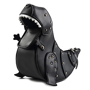 LA CHA Womens PU Leather Rivet Handbags Dinosaur Crossbody Purse for Teen Girls (Black)
