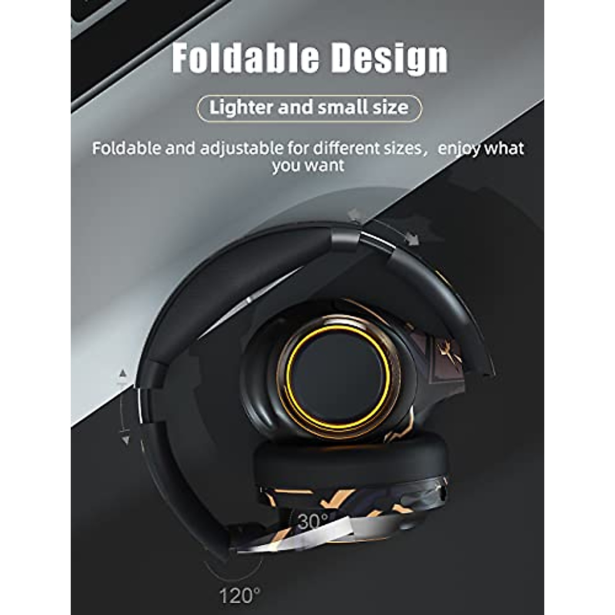 Active Noise Cancelling Headphones, EL-A2 Bluetooth Headphones with Detachable Microphone, Rechargeable Foldable Swivel Ear Pad, Deep Bass, Wired/Wireless Headphones, 30 Hours Playtime for Travel/Work