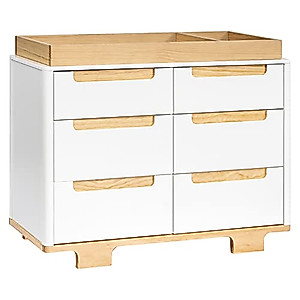 babyletto Yuzu 6-Drawer Dresser in White and Natural, Greenguard Gold Certified