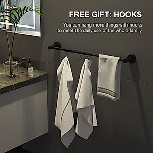 2 Pack Adjustable 16 to 27.6 Inch Single Towel Bar, iMomwee Oil Rubbed Black Finished SUS304 Stainless Steel Bathroom Towel Rod, Wall Mount Towel Rail with S Hooks for Kitchen Washroom (1" Diameter)