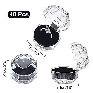 CHGCRAFT 40Pcs Black Clear Plastic Ring Boxes Crystal Earrings Jewelry Storage Boxes Display Organizer Case with Foam Insert for Wedding Proposal Valentine's Day, 1.5×1.5 Inch