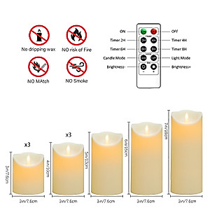 Nimiko Flameless Candles With Remote, Battery Operated Flickering Flameless Candles, LED Candles with Timer 2/4/6/8H, with Realistic Moving Wick Pillar Candles Set Of 9 (D3" x H 3"4"5"6"7") (Ivory)