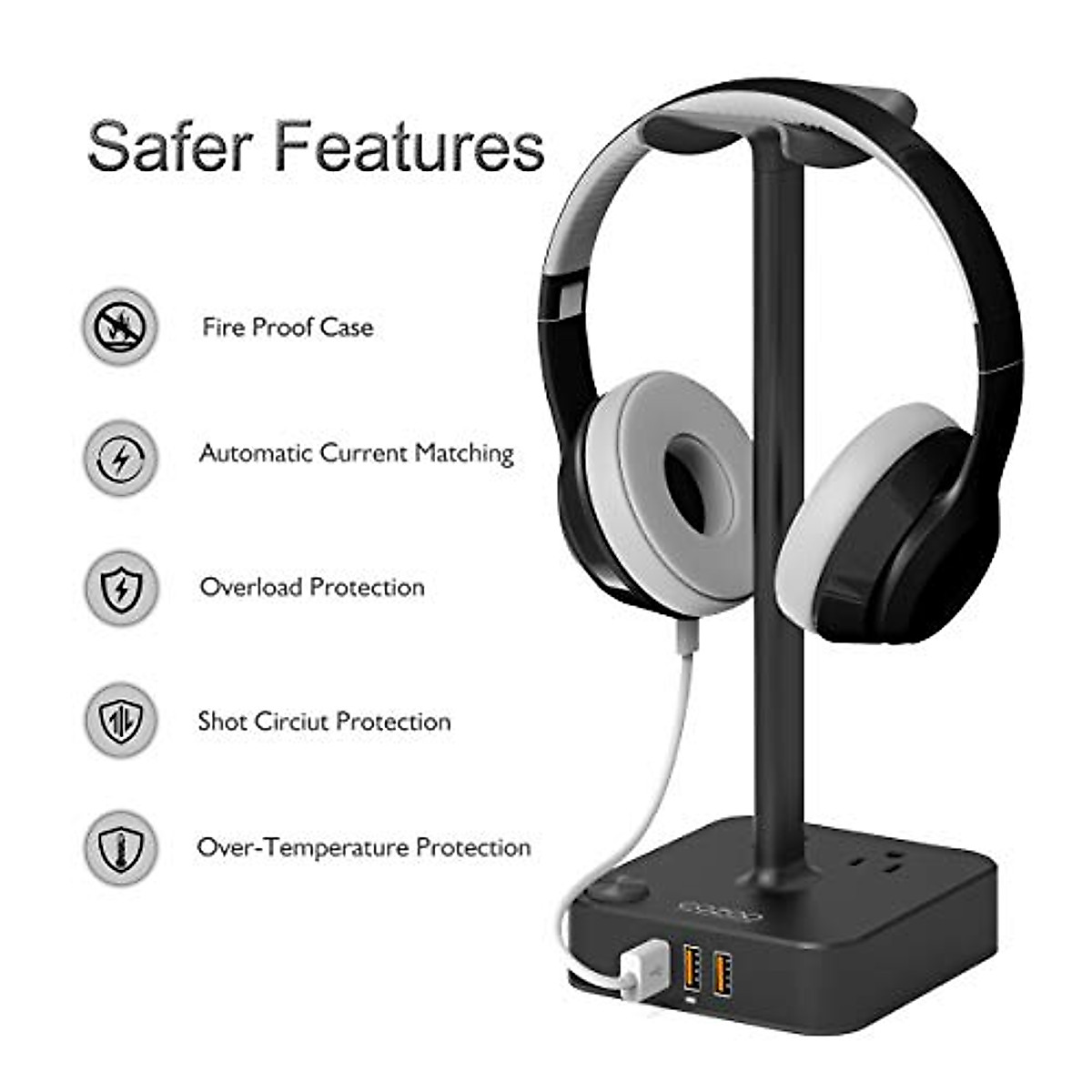 cozoo Holder Hanger with 3 USB Charger and 2 Outlets E-Sports Wireless Headset Neckband