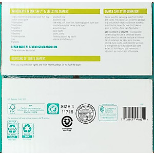 Seventh Generation Baby Diapers, Sensitive Protection, Size 4, 64 count