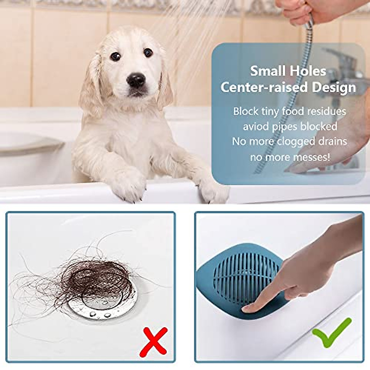 HOWOON Hair Catcher 2 Pack, Hair Catcher Shower Drain, Silicone Drain Catcher, Easy to Install Suitable for Kitchen, Sink, Bathroom, Tub