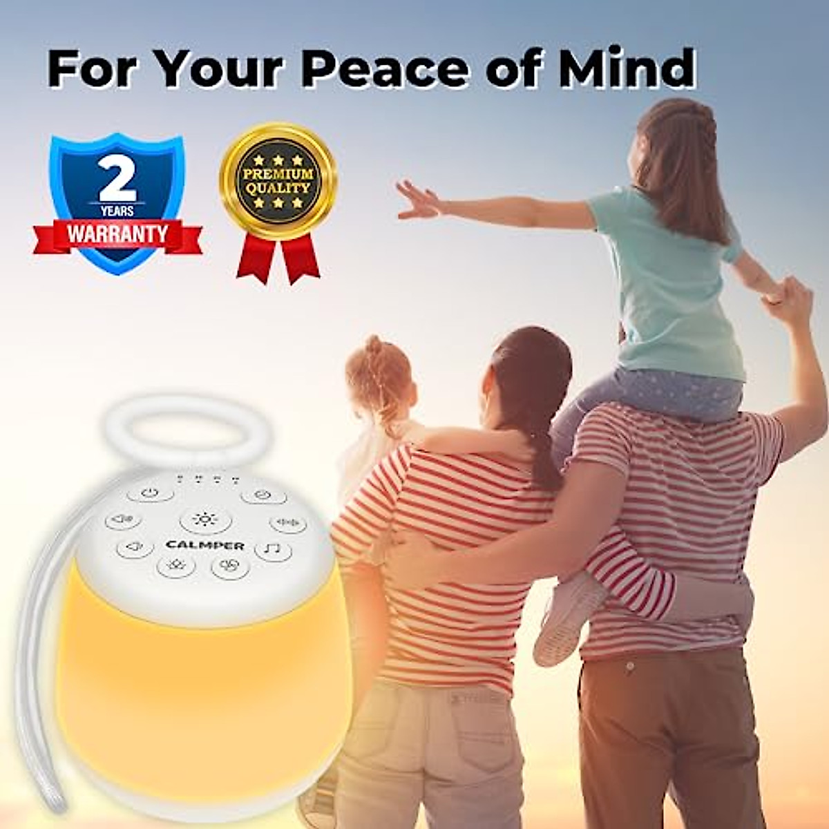 CALMPER Portable Sound Machine with Light and Timer - 21 Sounds, 8 Colors Dimmable Light, Long Lasting Battery - Adult & Baby White Noise Machine for Sleeping 2 Year Warranty