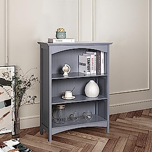 eHemco 3 Tier Bookcase with 2 Arched Supports, 40 Inches, Gray