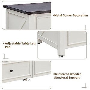 48” Modern Farmhouse Wood Coffee Table with 4 Large Storage Drawers; Decorative Rustic Living Room Coffee Table; Work from Home, Office and Living Room Storage for Books, Desk Supplies, Games, Blanket