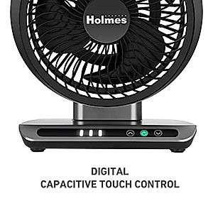 HOLMES Blizzard 6" Air Circulator Digital Fan, 3 Speeds, 90° Adjustable Head Tilt, Capacitive Touch Control, Ideal for Home, Bedroom, Kitchen or Office, Black