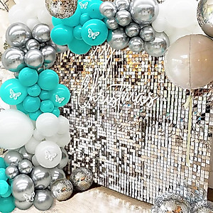 LyzzGlobo Teal Balloon Arch Kit with Butterfly Stickers, 139pcs White Silver Blue Turquoise Balloons Garland Kit for Girls Birthday Bridal Baby Shower Wedding Party Decorations