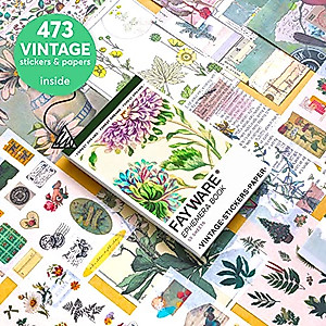 FAYWARE Washi Vintage Stickers for Scrapbooking - Ephemera Sticker Book for Journaling with 453 Botanical Stickers and 20 Scrapbook Papers. Ephemera for Junk Journals, Journaling Supplies for Adults