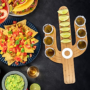 WONDERMAR Cactus Tequila Tray & Shot Glasses Set - Tequila Gifts & Mexican Gifts - Bamboo Shot Glass Holder Serving Tray - Flight Board with Lemon Bowl, Salt Rimmer & Shot Glass Set - Party Shot Board