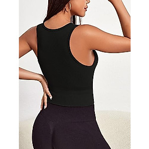 DYD Sexy Crop Tops for Women V Neck Ribbed Tank Tops Workout Seamless Racerback Top with Built in Bras Black