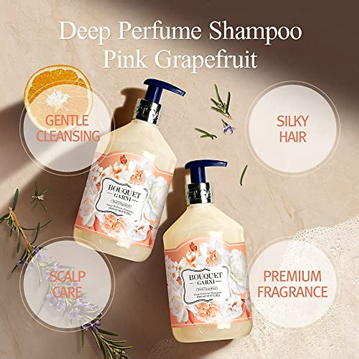 Bouquet Garni Shampoo Pink Grapefruit - Long Lasting Fragrance Dry Hair Moisturizing - Scalp Moisturizer and Cleansing with Natural Surfactant - Nutritious Amino, Protein, Natural Oil - 16.9 Fl Oz